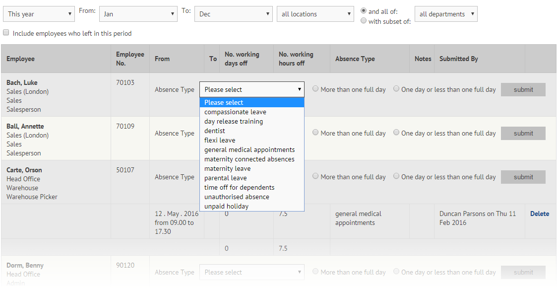 How to manage general absence in myhrtoolkit