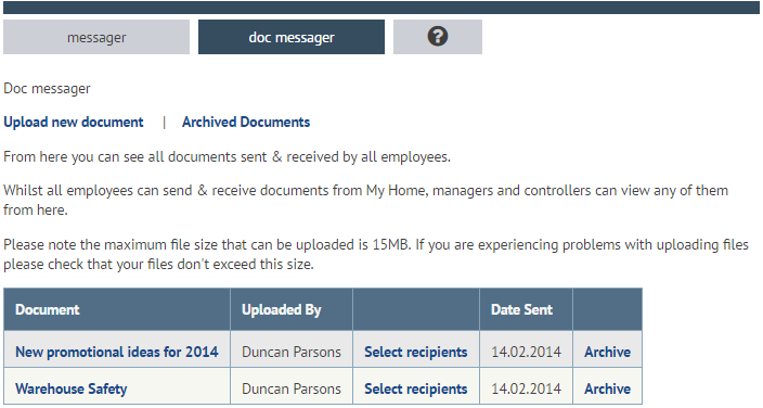 Managing Comms and document messaging in myhrtoolkit | HR system