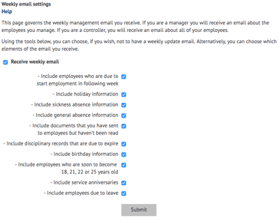 Weekly emails in myhrtoolkit: how to activate them | HR software